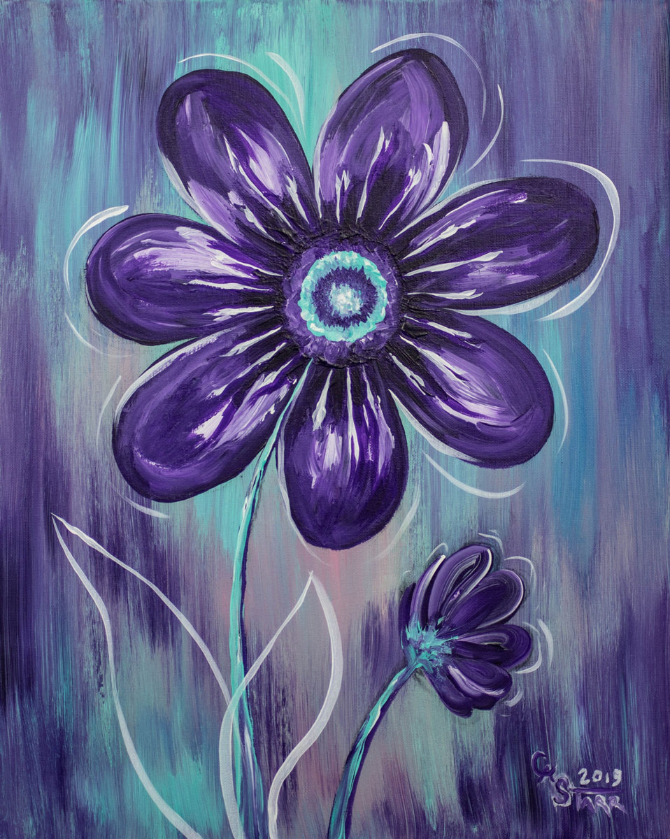 Blue Whimsical Flowers ~ Original Painting – Carolyn Starr Ellis